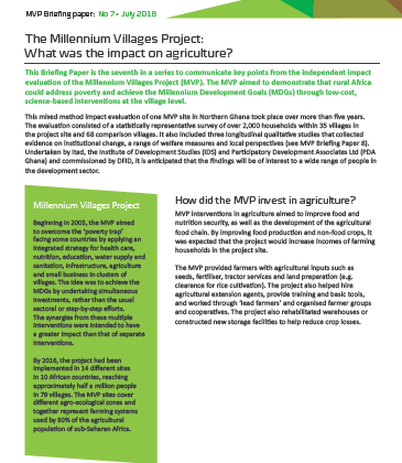 Millennium Villages Project Briefing Paper No. 7: What was the impact ...