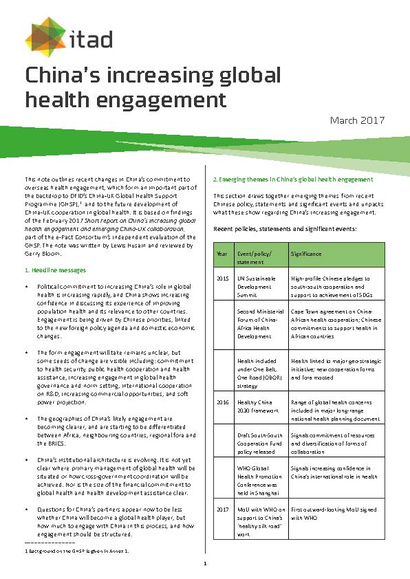 China’s increasing global health engagement | Itad