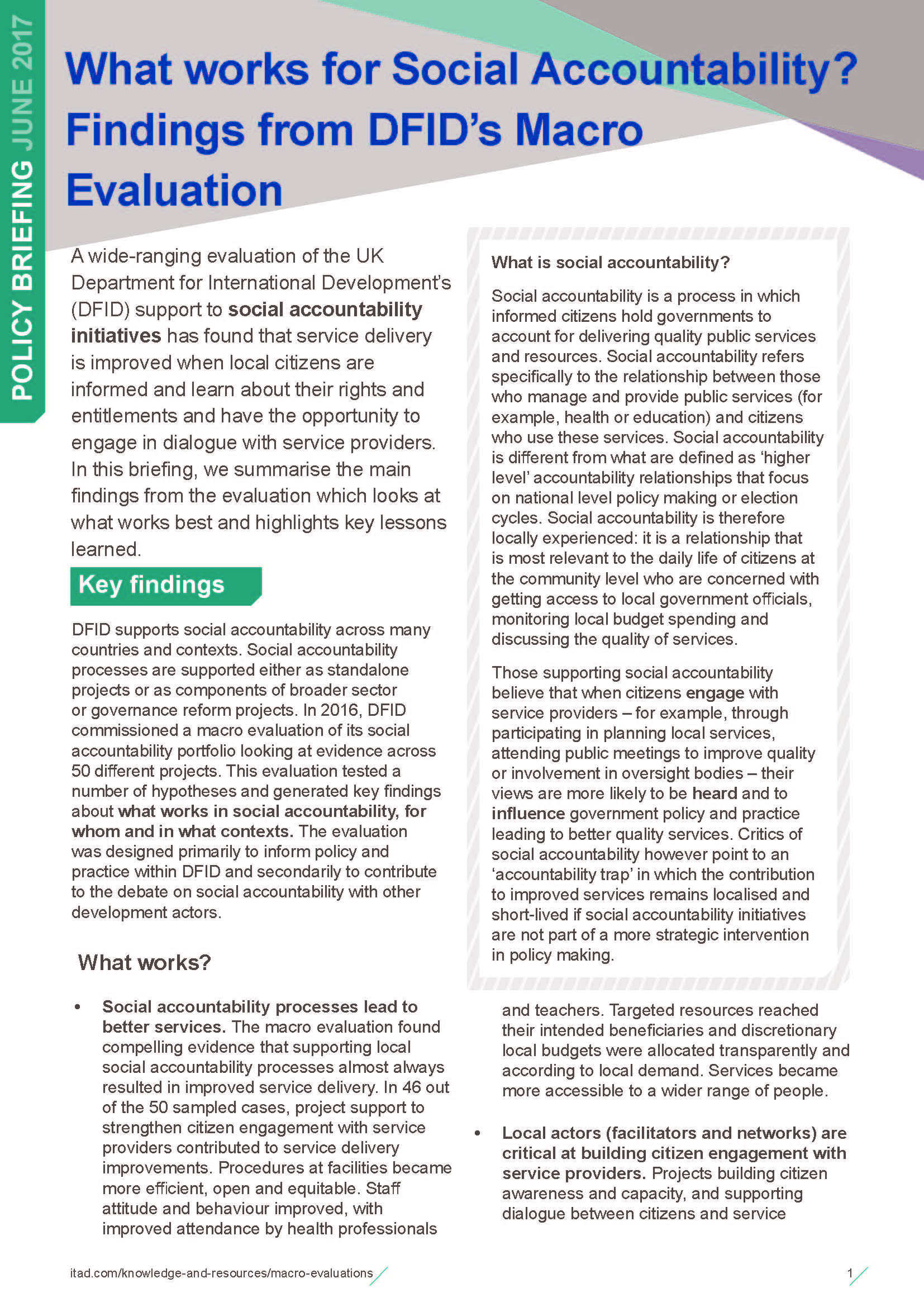 What works for Social Accountability? Findings from DFID’s Macro ...