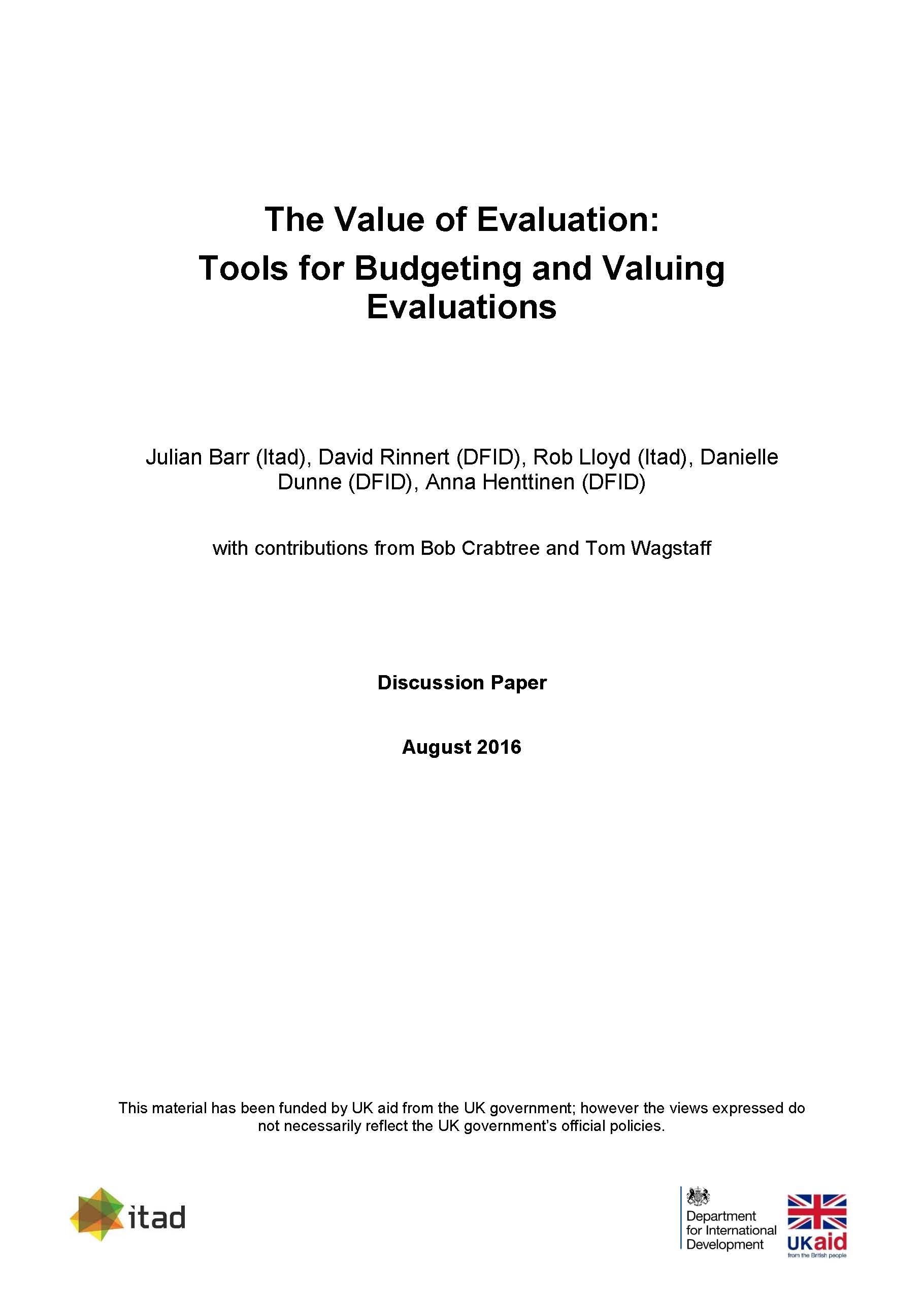 The Value of Evaluation: Tools for Budgeting and Valuing Evaluations | Itad