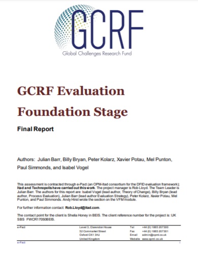 GCRF Evaluation Foundation Stage: Final Report | Itad