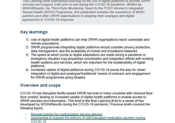 Digital platforms – WISH COVID-19 Learning Brief #4 | Itad